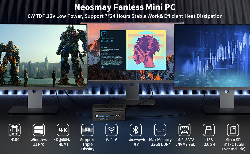 N200 Fanless Mini Pc Intel Alder Lake-n N200 32gb So-dimm Ddr4 M.2 2280 ...