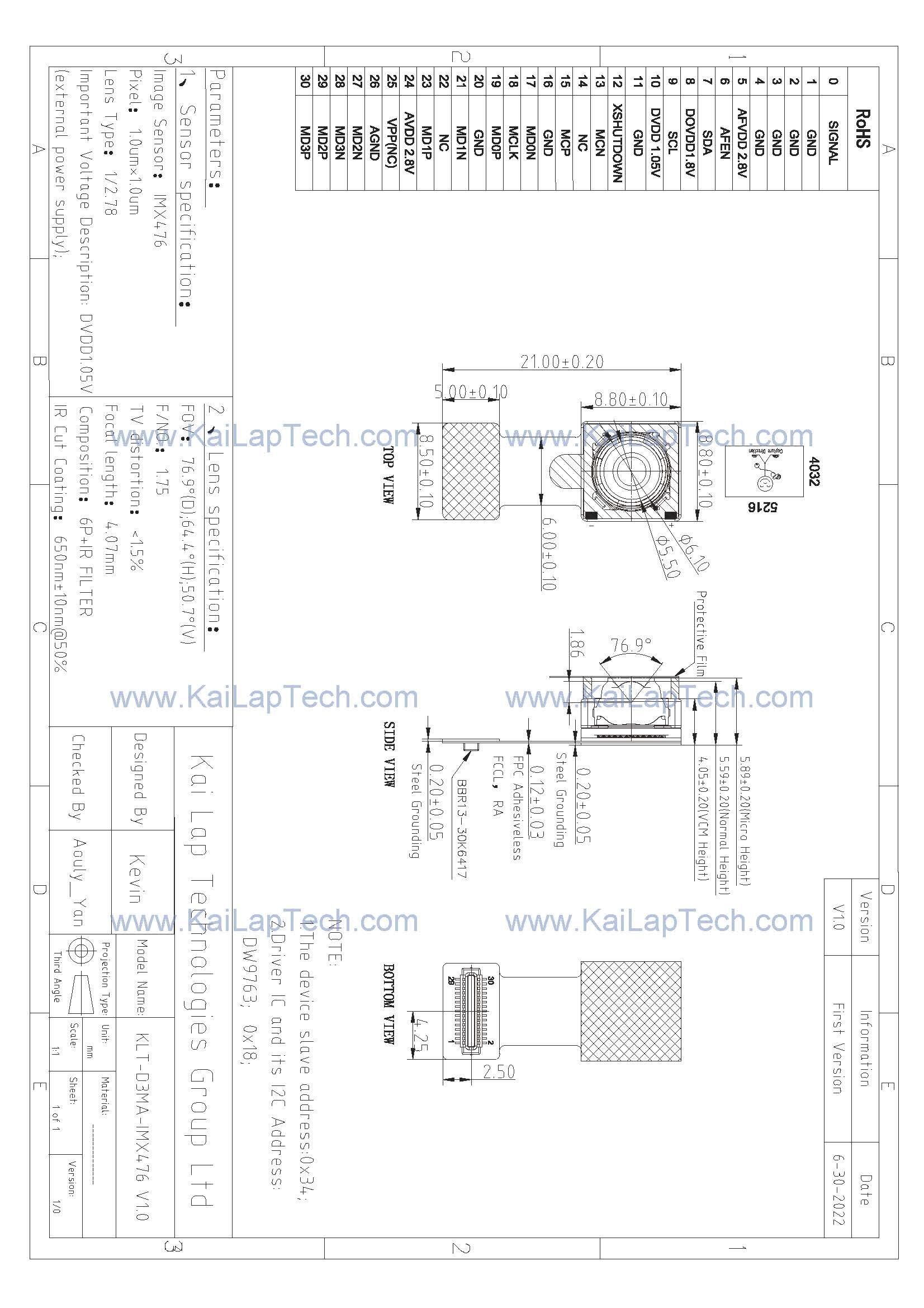 Buy Wholesale Hong Kong SAR Klt-d3ma-imx476 V1.0 20mp Imx476 ...