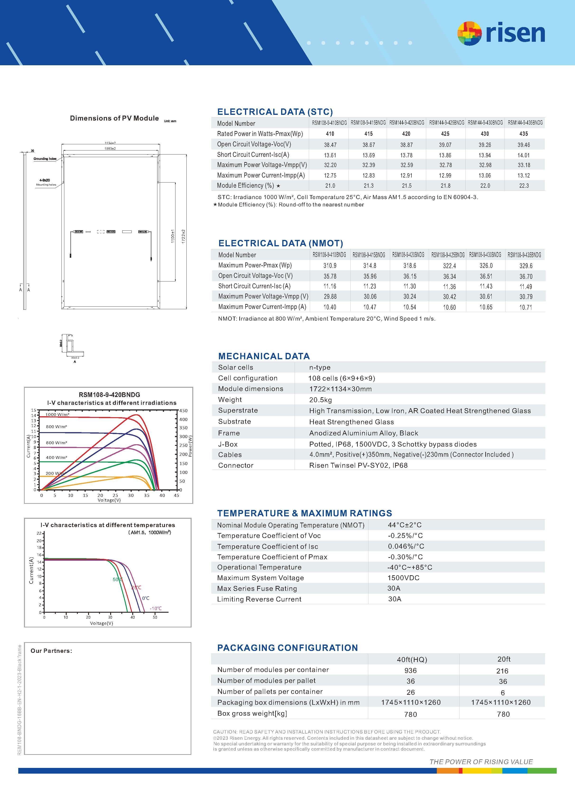 Risen Solar Panels Rsm108-9-410-435bndg Iec1500v-30mm 2023h2-1-en-black Frame - China Wholesale ...