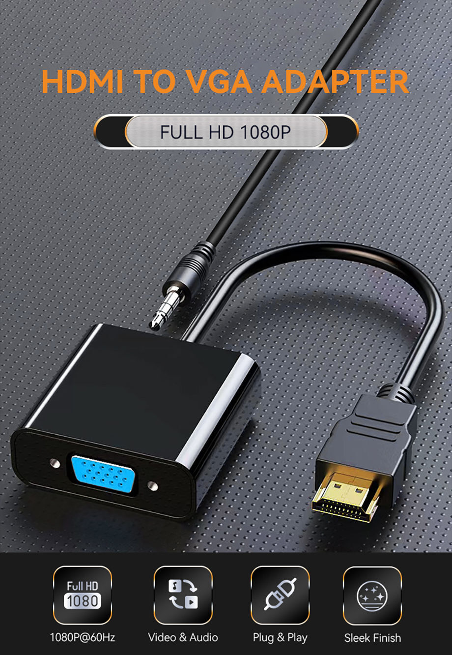 Hd 1080p Hdmi To Vga Conversion Cable With 3.5mm Audio Hdmi Male To Vga ...