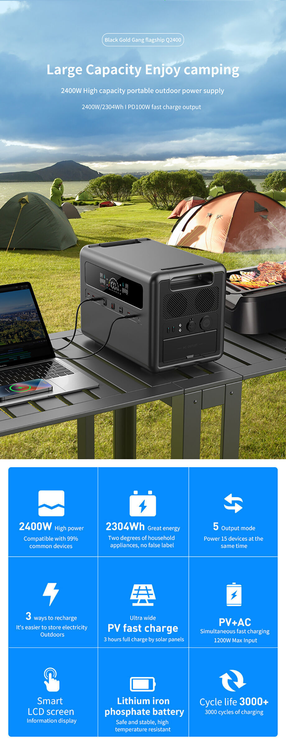 Emergency Home Outdoor Backup 2000w 2400w Ups Power Supply Lifepo4 ...