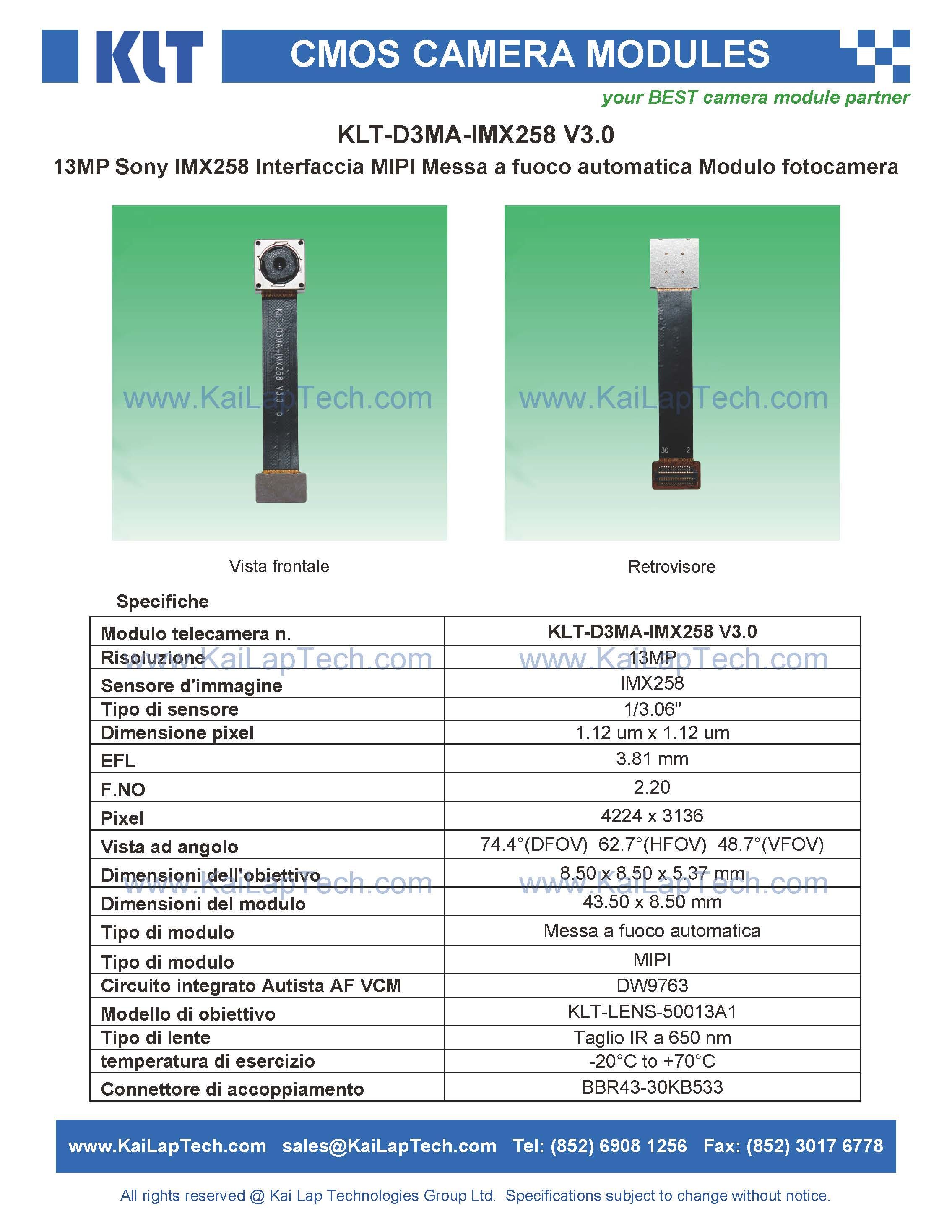 Buy Wholesale Hong Kong SAR Klt-d3ma-imx258 V3.0 13mp Imx258 ...