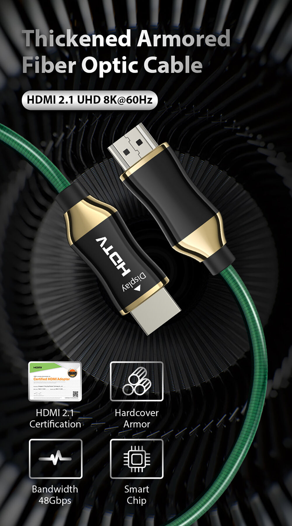 Buy Wholesale China Aoc 48gbps Male To Male Armoud Fiber Optical Hdmi 2 ...