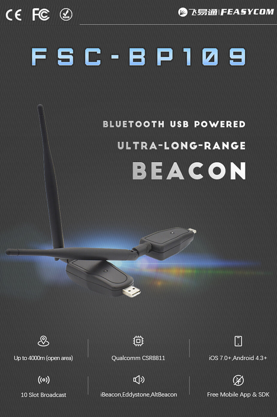 Buy Wholesale China Feasycom Programmable Ota Usb Bluetooth Positioning Beacon Long Range 1000 ...
