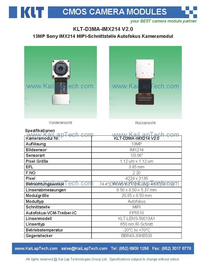 Buy Wholesale Hong Kong SAR Klt-d3ma-imx214 V2.0 13mp Imx214 Mipi-schnittstelle Autofokus ...
