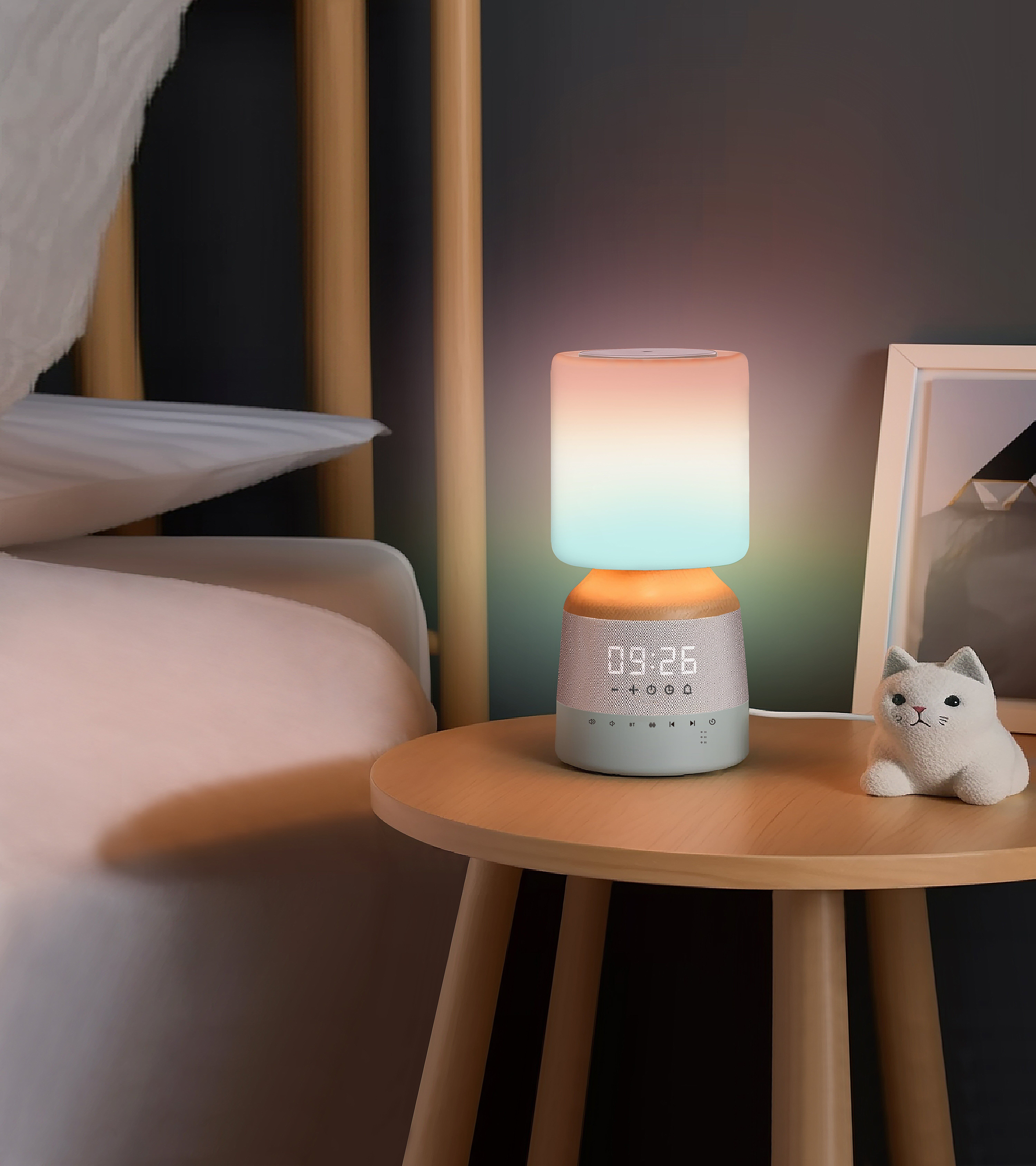 Led Glass Lamps Sunrise Wake Up Light Alarm Clock Bluetooth Speakers ...