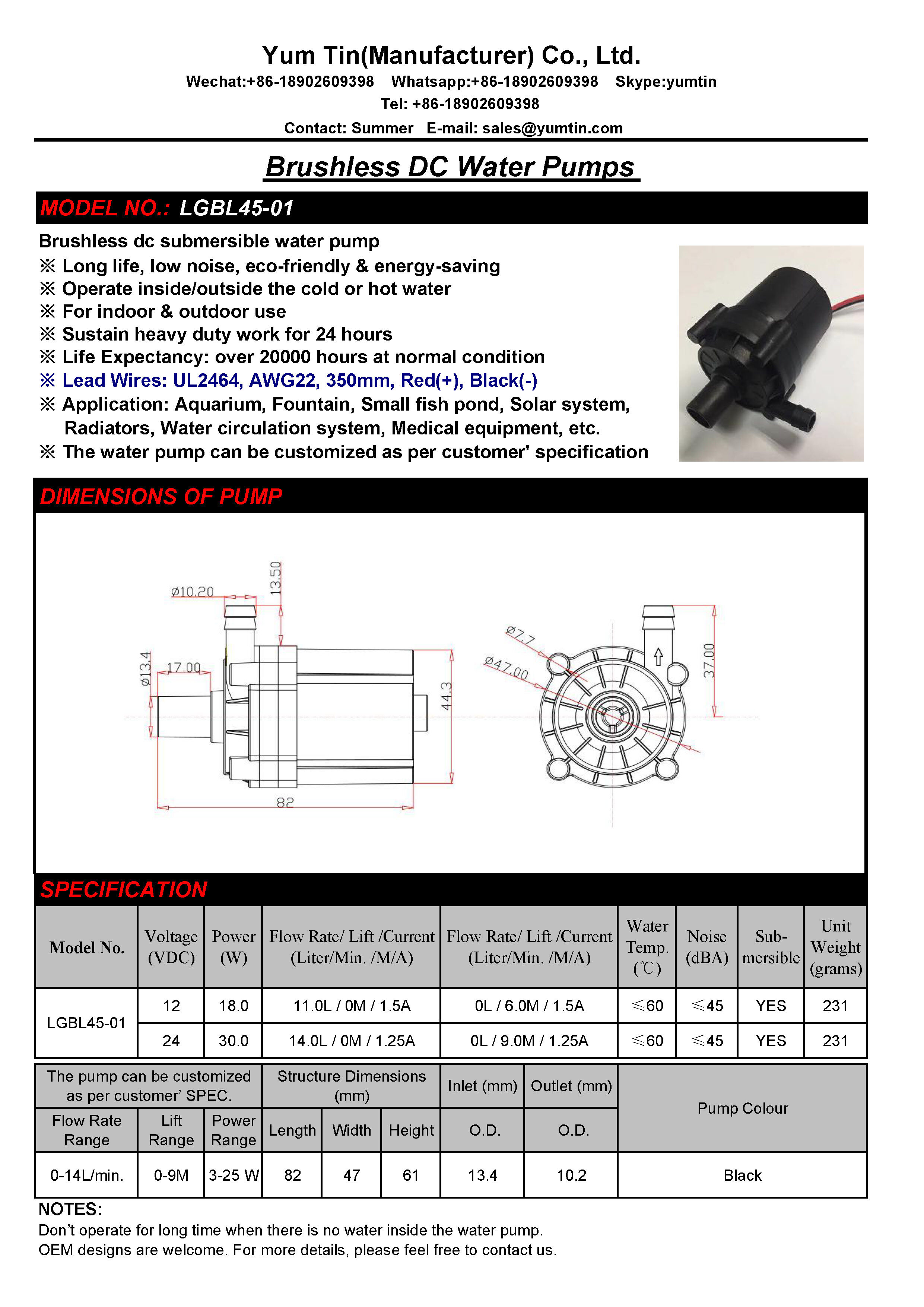 Factory Price Mini Water Pump Brushless Dc Submersible Water Pump ...