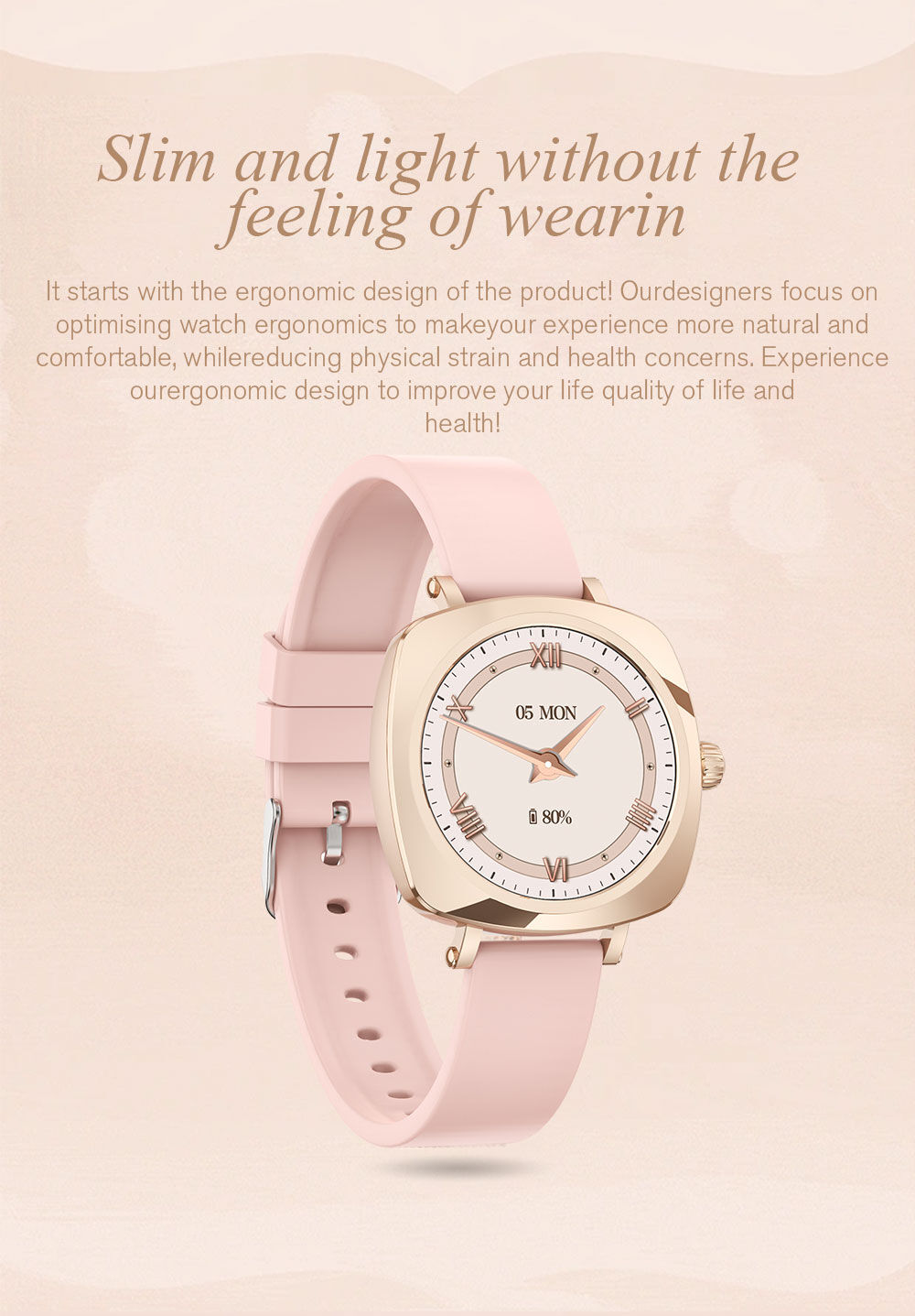 Lady Smart Watch V605 Ip68 Waterproof Women's Gold Smart Watch Amoled ...