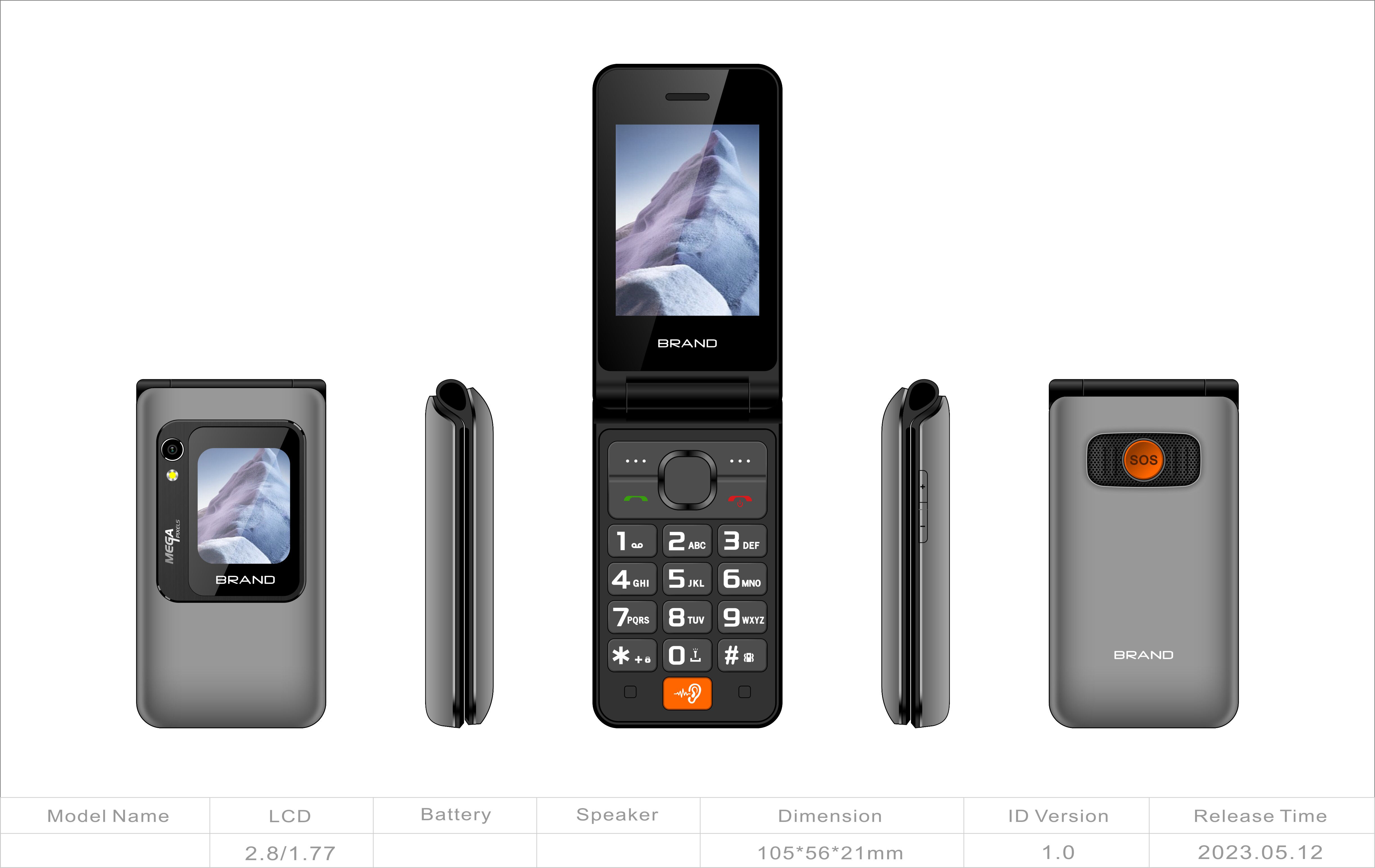 2g Flip Keypad Phone Gsm Sos Button Non-android System Spreadtrum T107 ...