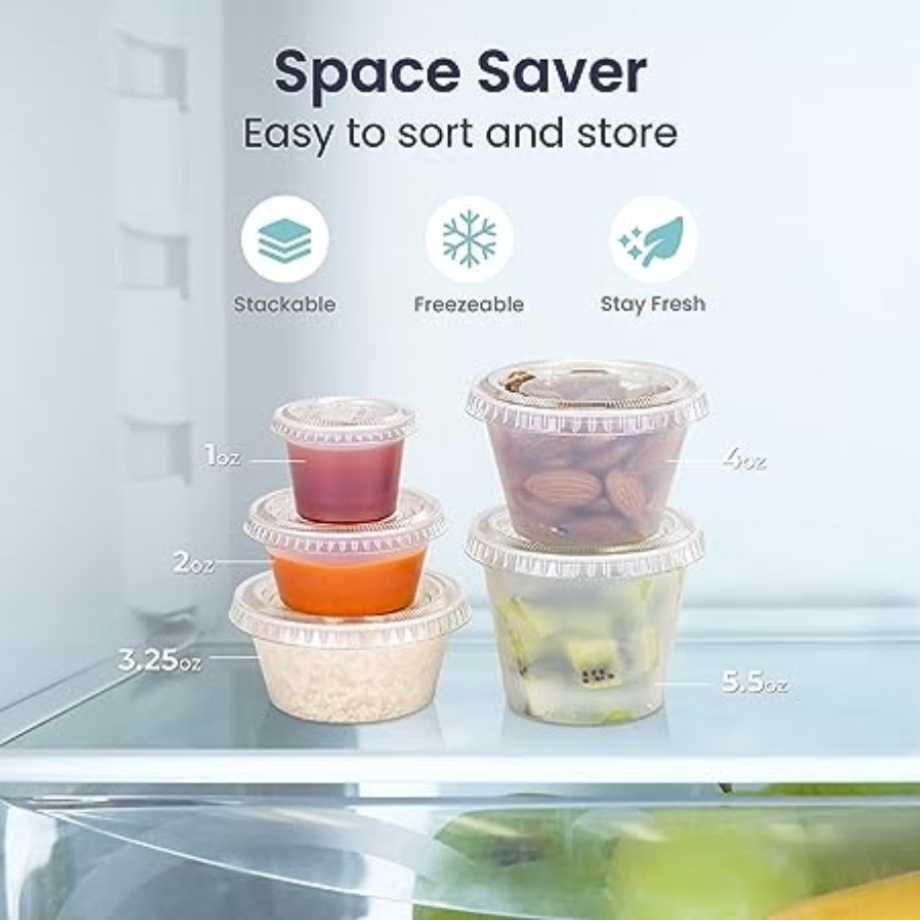 [2 Oz] Clear Disposable Plastic Portion Cups With Leakproof Lids Jello ...