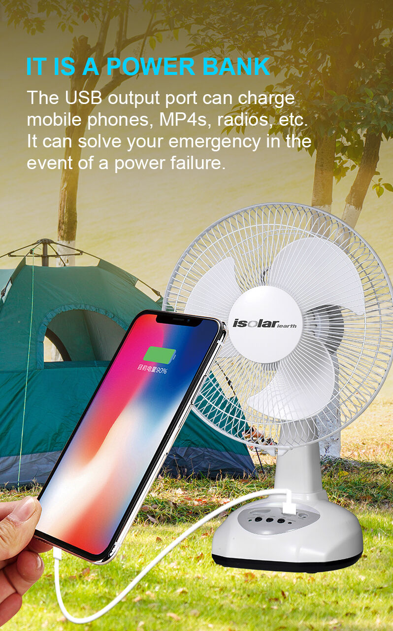 12 Inch Rechargeable Table Fan Ac Dc Led Emergency Desk Fan 2 Wind ...