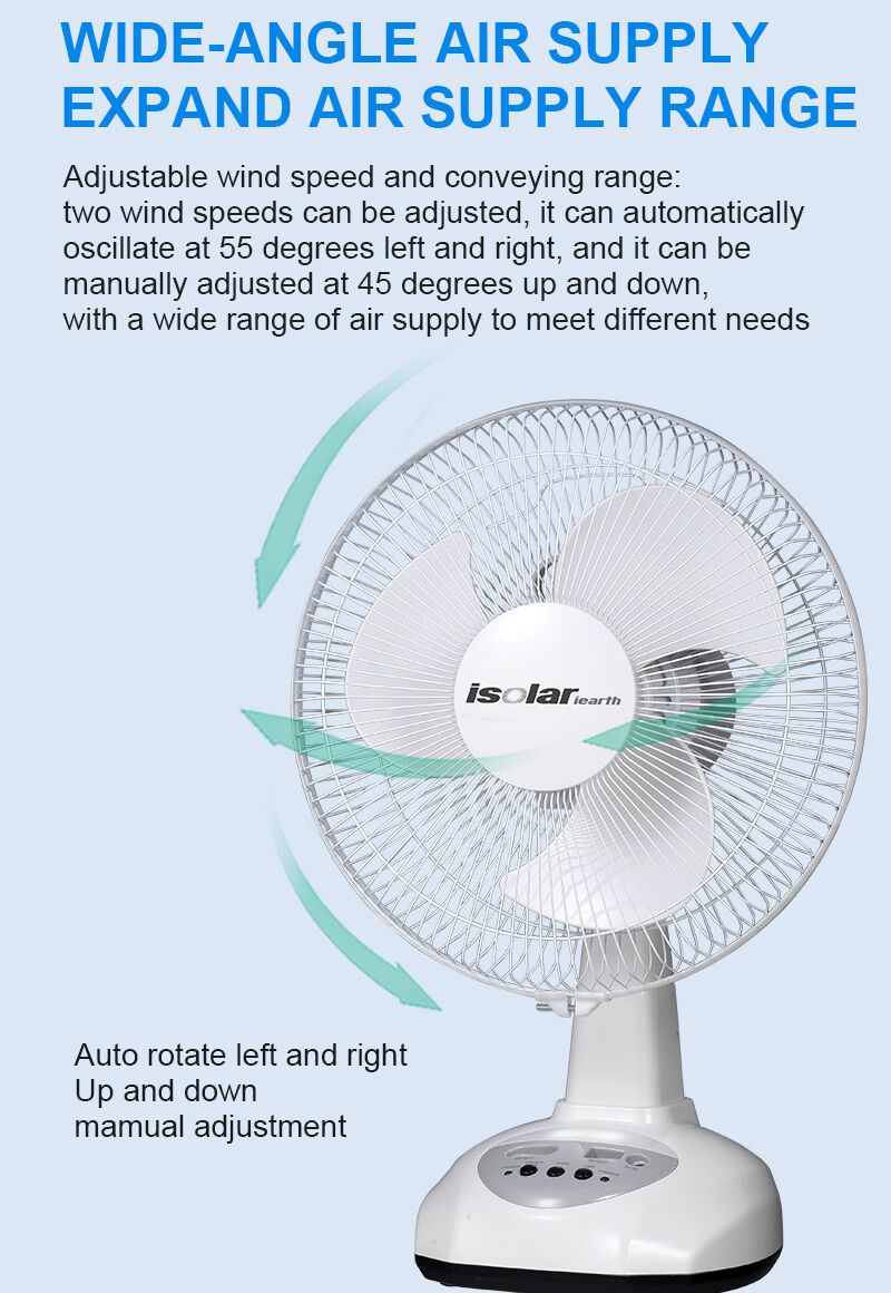 12 Inch Rechargeable Table Fan Ac Dc Led Emergency Desk Fan 2 Wind ...