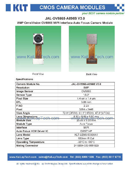 Jal-ov8865-a898b V3.0 8mp Ov8865 Mipi Interface Auto Focus Camera ...