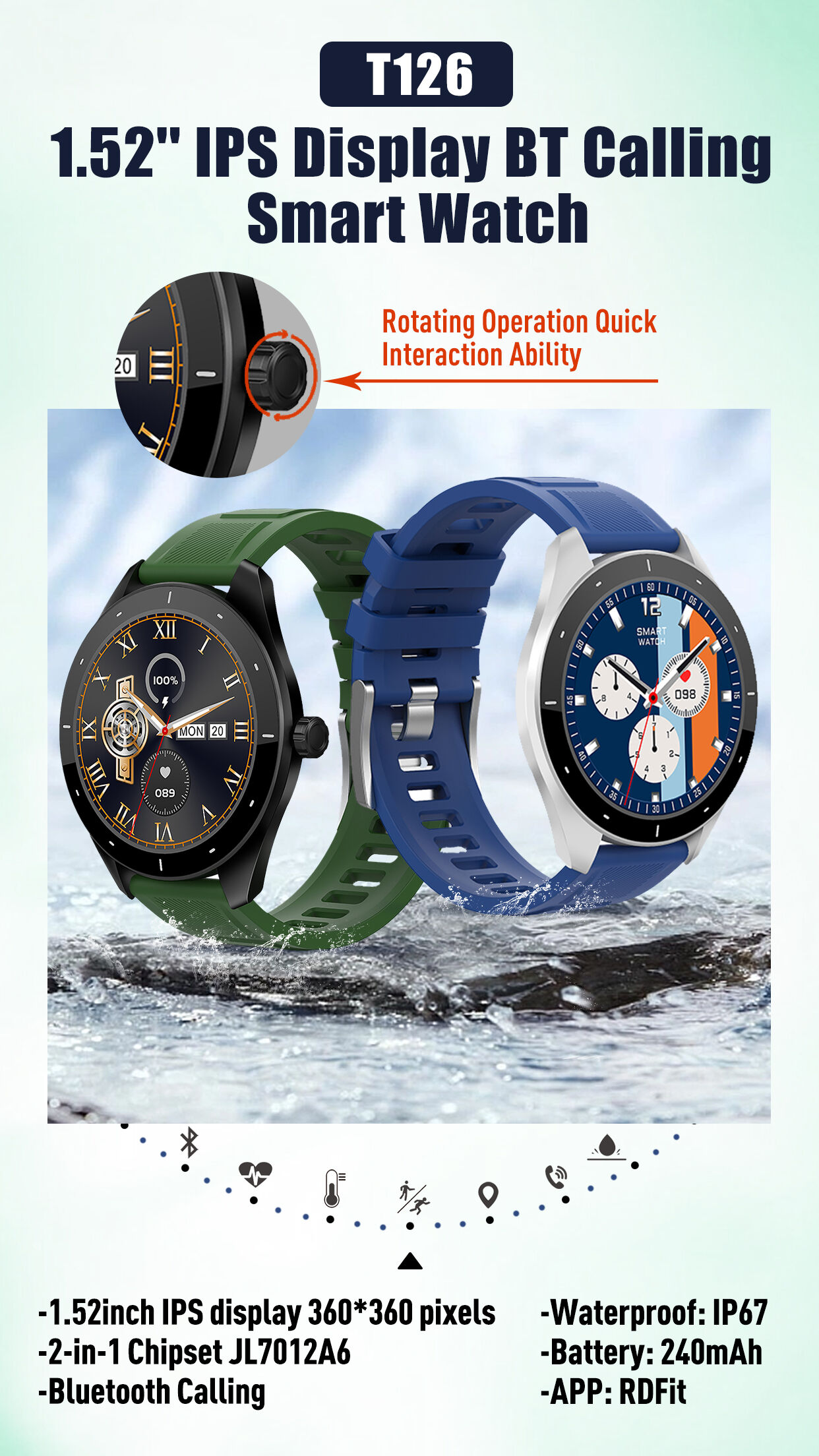 Hot-selling Bluetooth 1.52inch Ips Display 360*360 Pixels Heart Rate ...