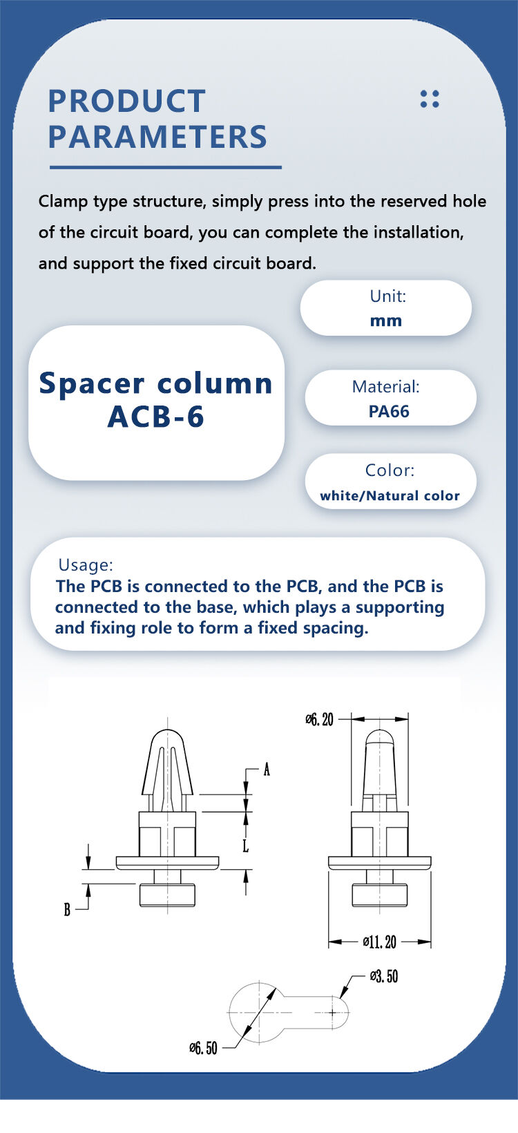 Buy Wholesale China Pcb Standoff Acb-6 Plastic Nylon Pcb Spacer Support ...