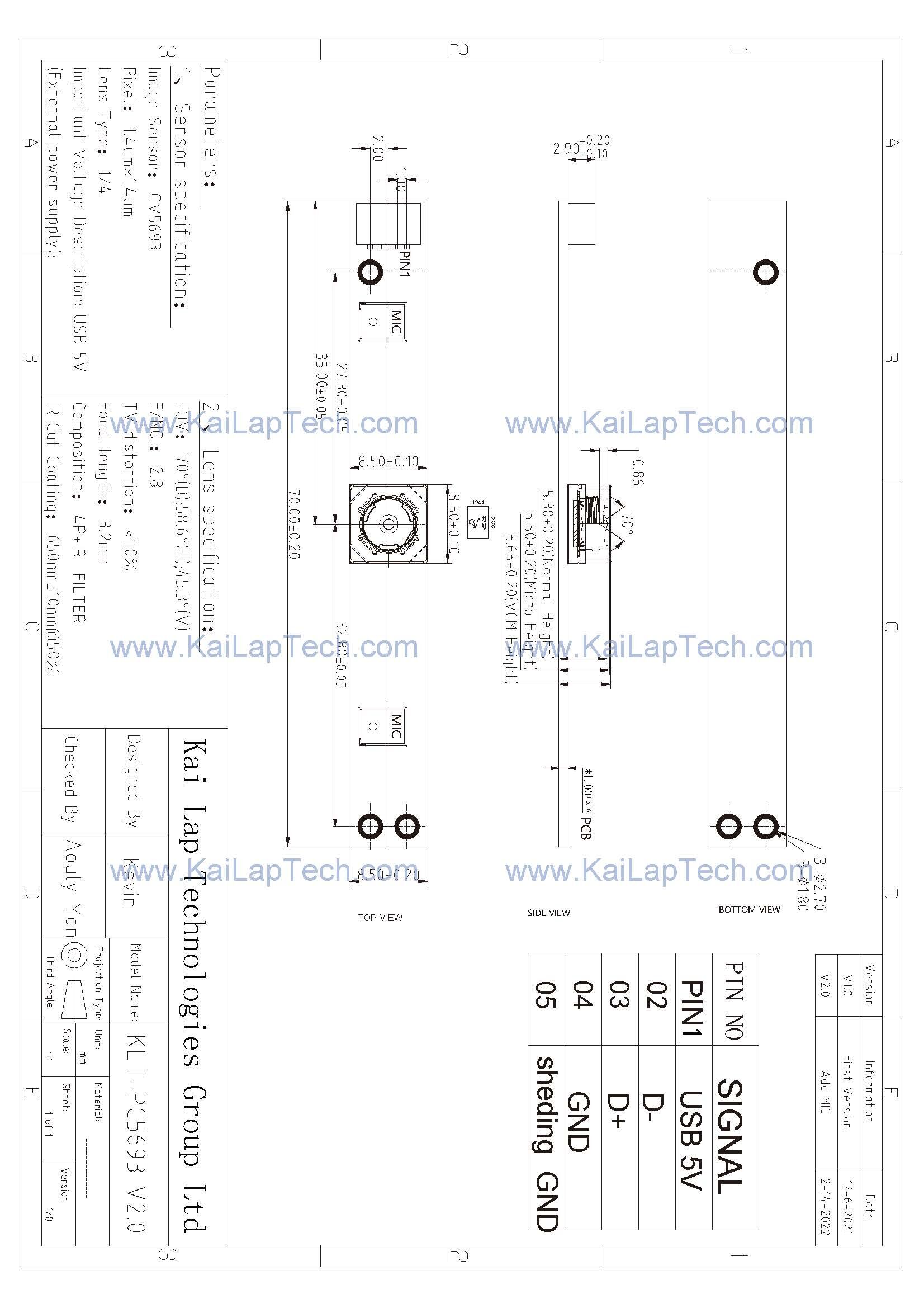 Buy Wholesale Hong Kong SAR Klt-pc5693 V2.0 5mp Ov5693 Messa A Fuoco ...