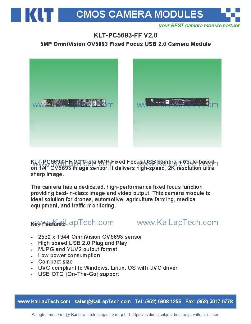 Klt-pc5693-ff V2.0 5mp Ov5693 Fixed Focus Usb 2.0 Camera Module $26 ...