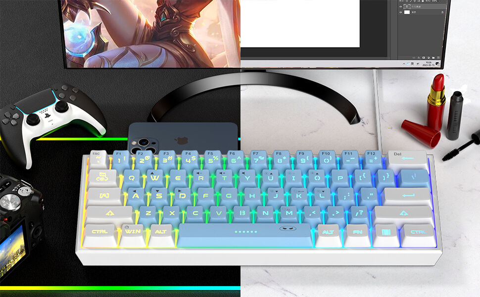 Magegee Ts91 Slim 60% Gaming Keyboard, Rgb Backlit 61keys Compact ...