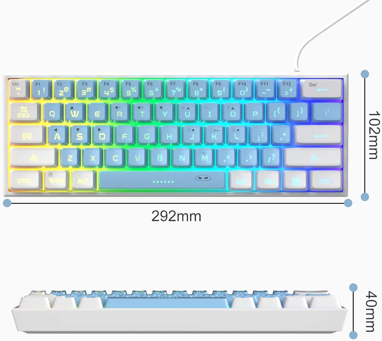 Magegee Ts91 Slim 60% Gaming Keyboard, Rgb Backlit 61keys Compact ...
