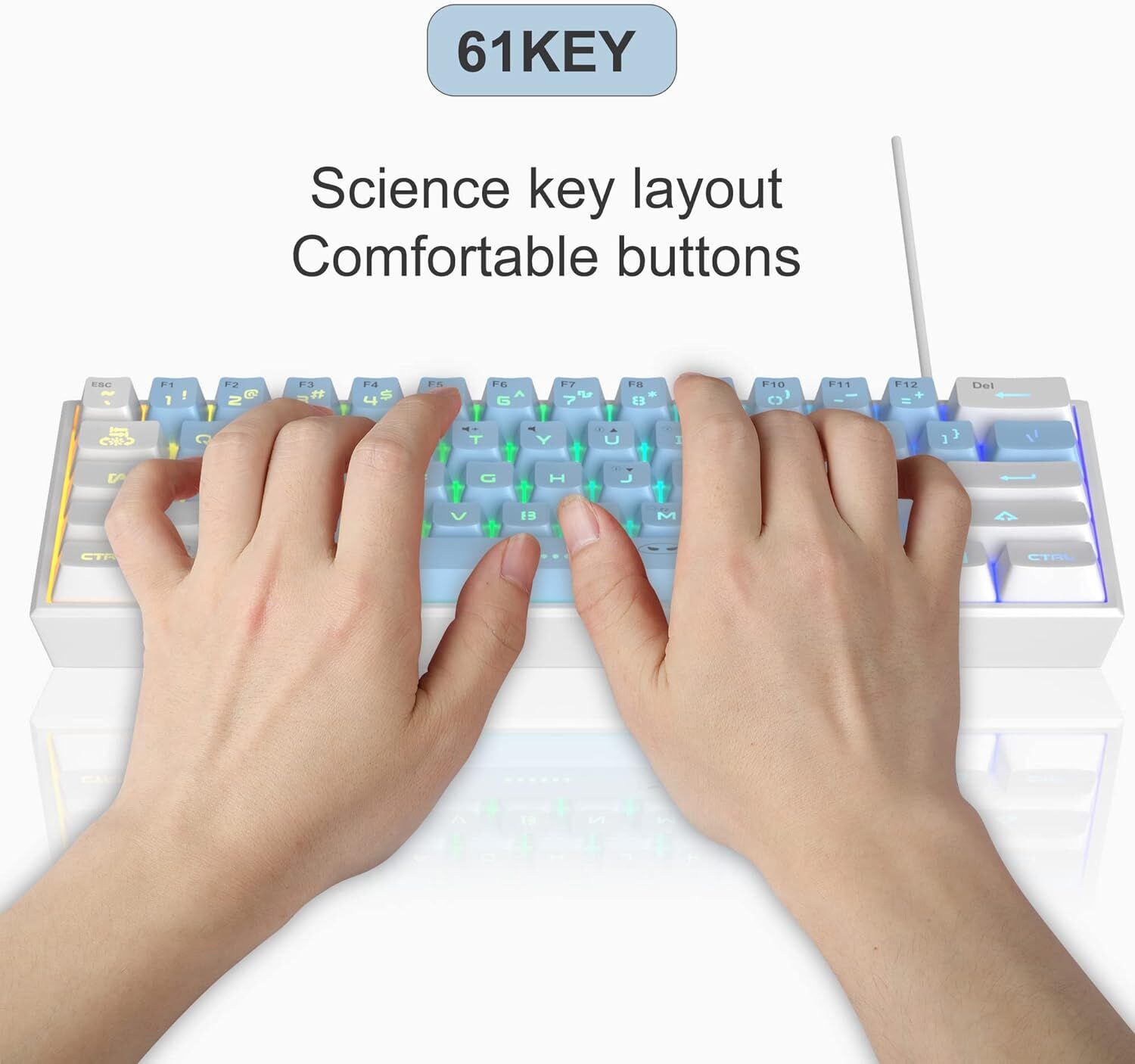 Magegee Ts91 Slim 60% Gaming Keyboard, Rgb Backlit 61keys Compact ...