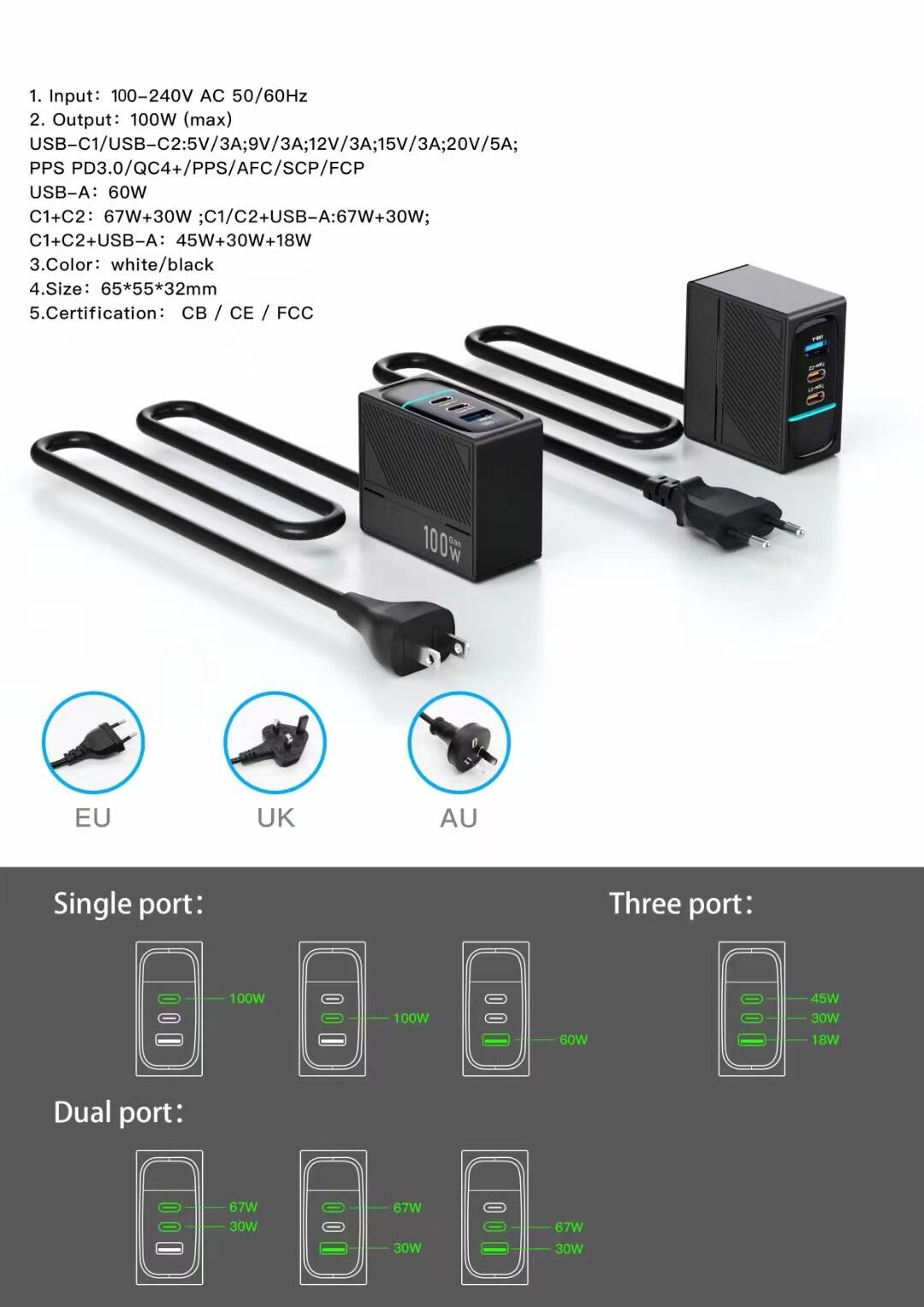 Buy Wholesale China 3 Ports Pd 100w Quick Charging Usb Type C Gan ...