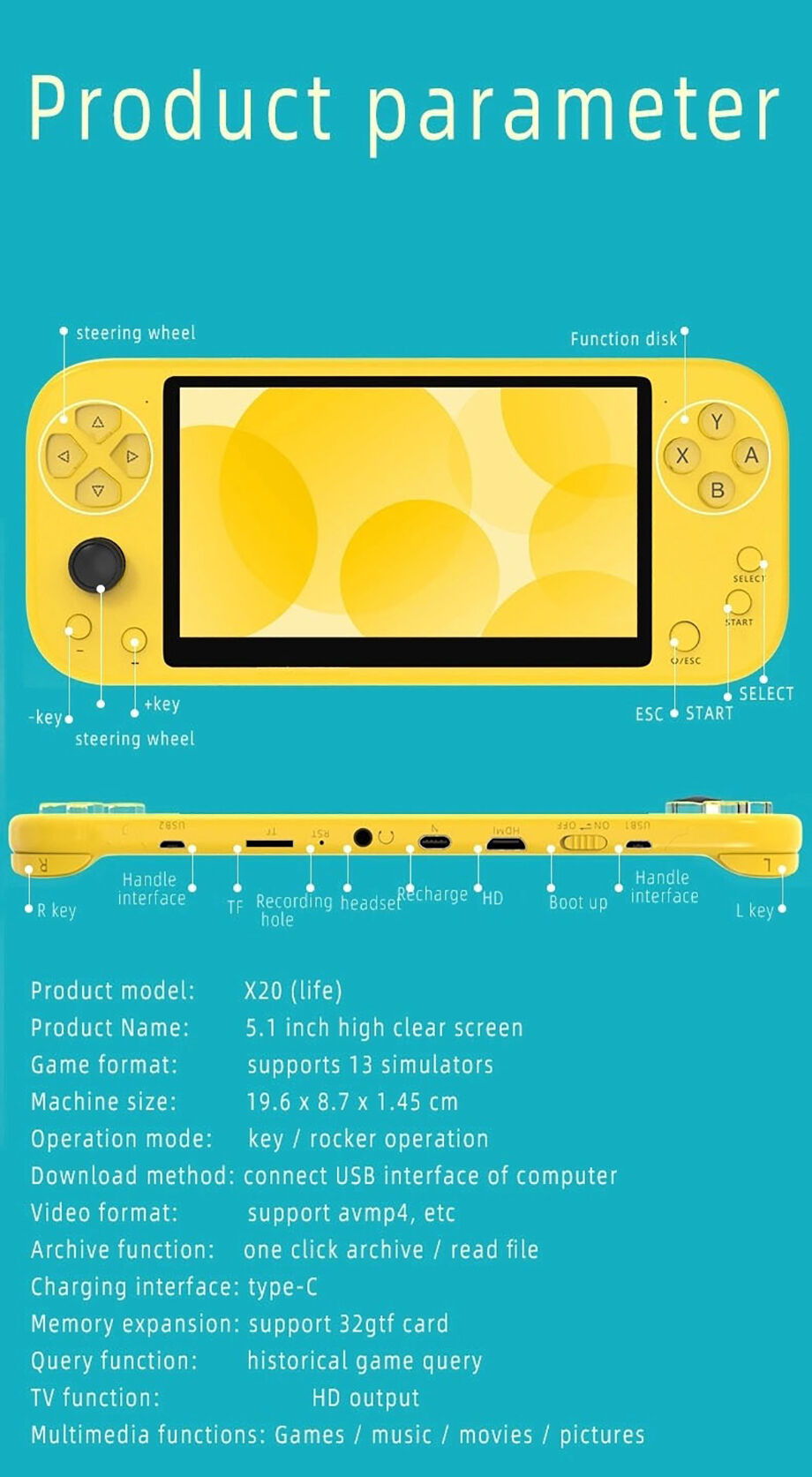 Buy Wholesale China A X20 Retro Handheld Game Consoles 8gb Built In ...