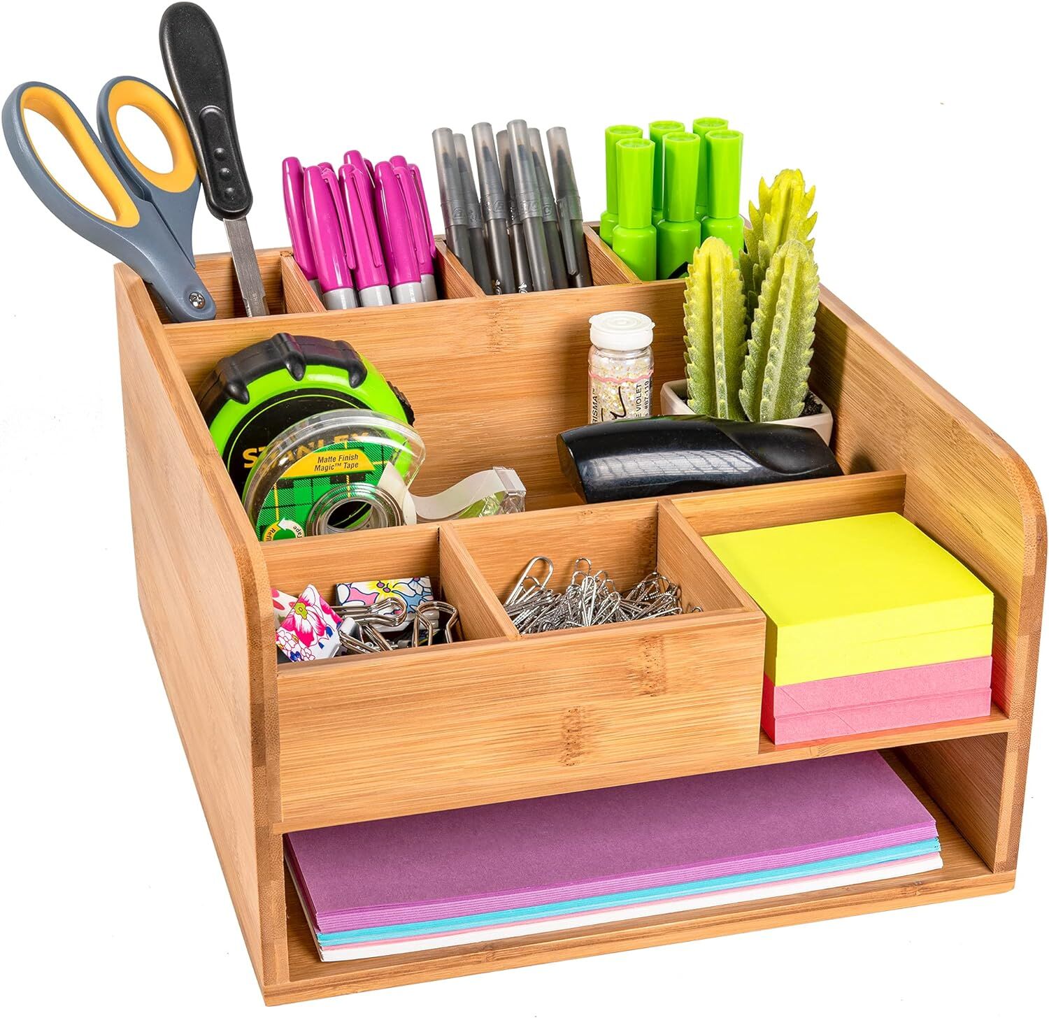 No Assembly Required Bamboo Desk Organizer With 3 Drawer Tabletop ...