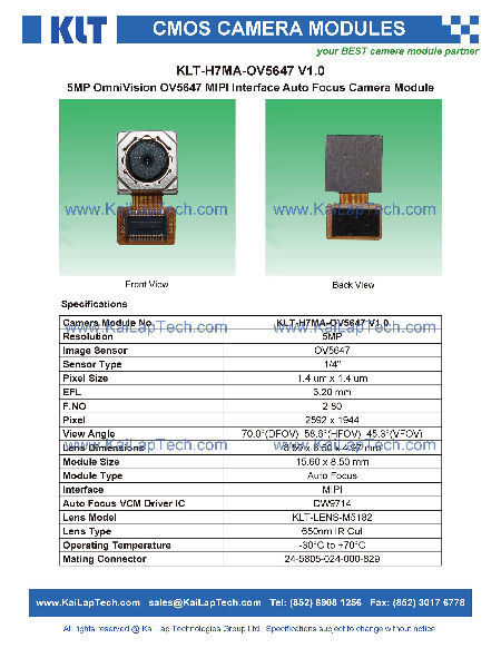 Klt-h7ma-ov5647 V1.0 5mp Ov5647 Mipi Interface Auto Focus Camera Module ...