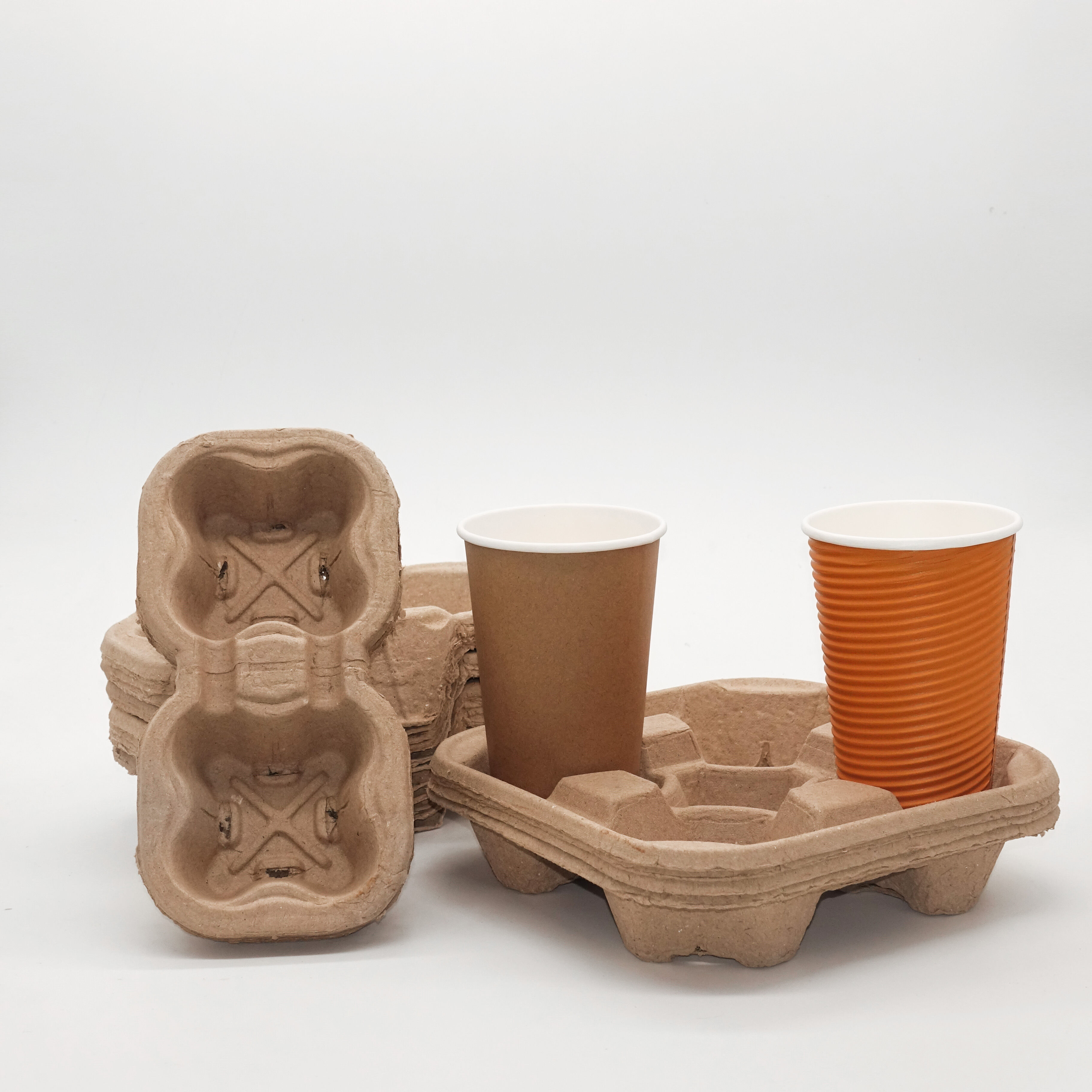 Disposable Biodegradable Cup Carriers - Pulp Fiber Delivery Cups Holder ...