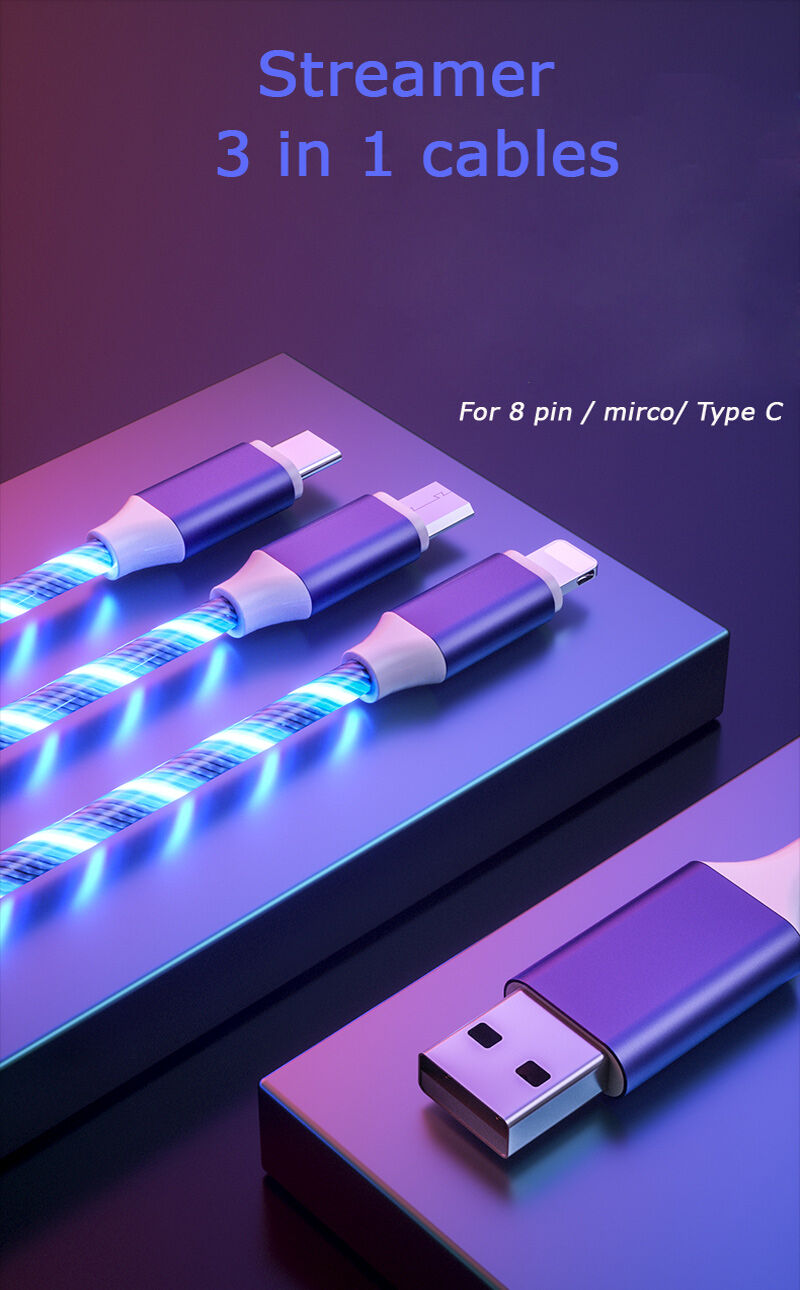 3a 3 In 1 Fast Charging 3.3ft Visible Led Light Up Flowing Led Data ...