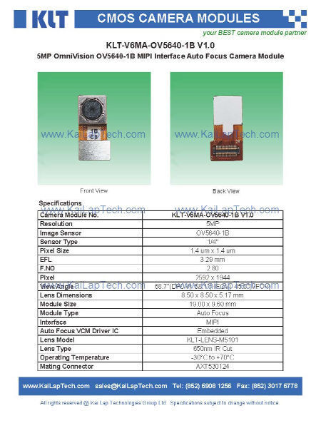 Buy Hong Kong SAR Wholesale Klt-v6ma-ov5640-1b V1.0 5mp Ov5640-1b Mipi ...
