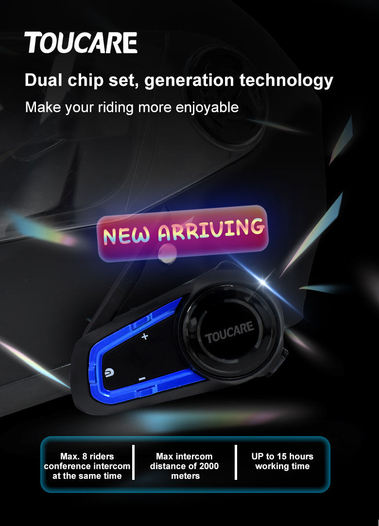 Motorcycle Bluetooth Headset 8 Riders Intercom Dual Chip With Music ...