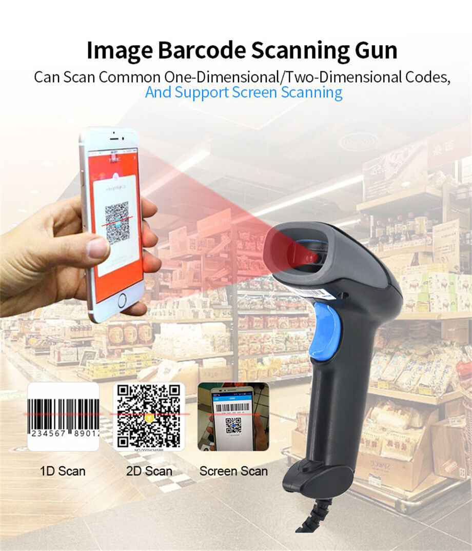 Supermarket Usb Handheld Portable Wired Barcode Scanning Gun Bt 1d/2d ...