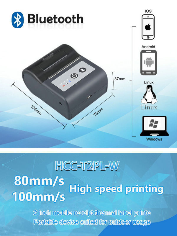 Android Ios Linux 58mm 2000mah Barcode Printer Mobile Portable Wireless ...