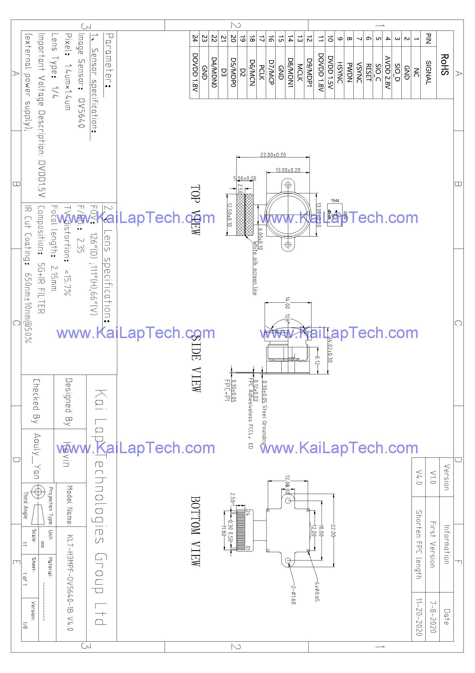 Buy Wholesale Hong Kong SAR Klt-h3mpf-ov5640-1b V4.0 5mp Ov5640-1b ...