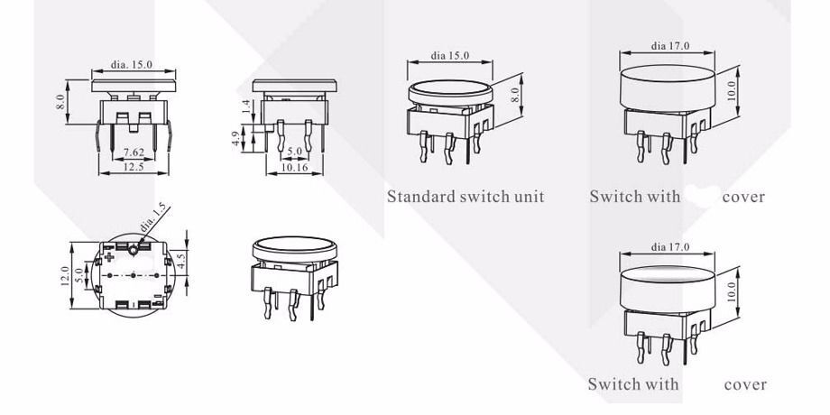 Honyone Spst Tact Switch, Bi-color Illuminated 50ma 12vdc 12x12mm Tact ...