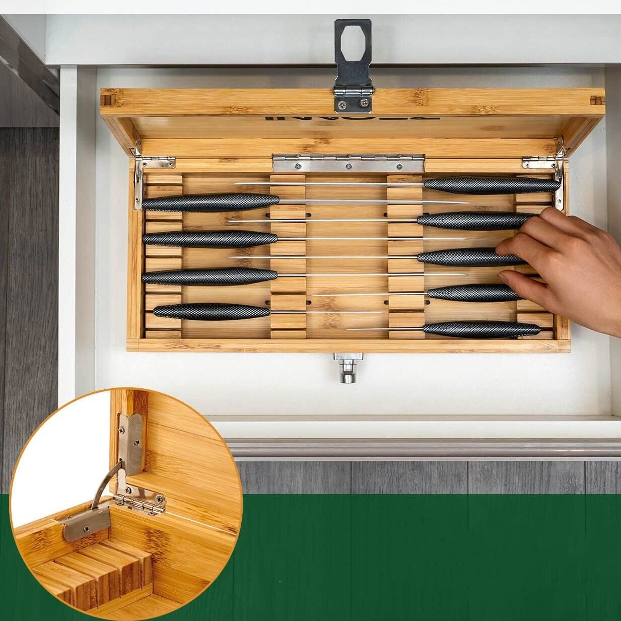 Bamboo Kitchen Knife Storage Box With Lock Drawer Knife Organizer Stash ...