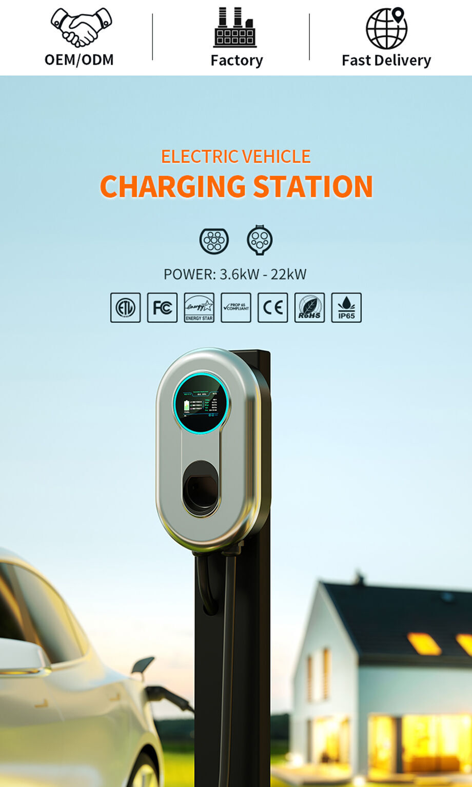 Universal App Rfid Control Wall-mounted Type 2 Electric Car Charger 1 Phase Smart 32a 7kw ...