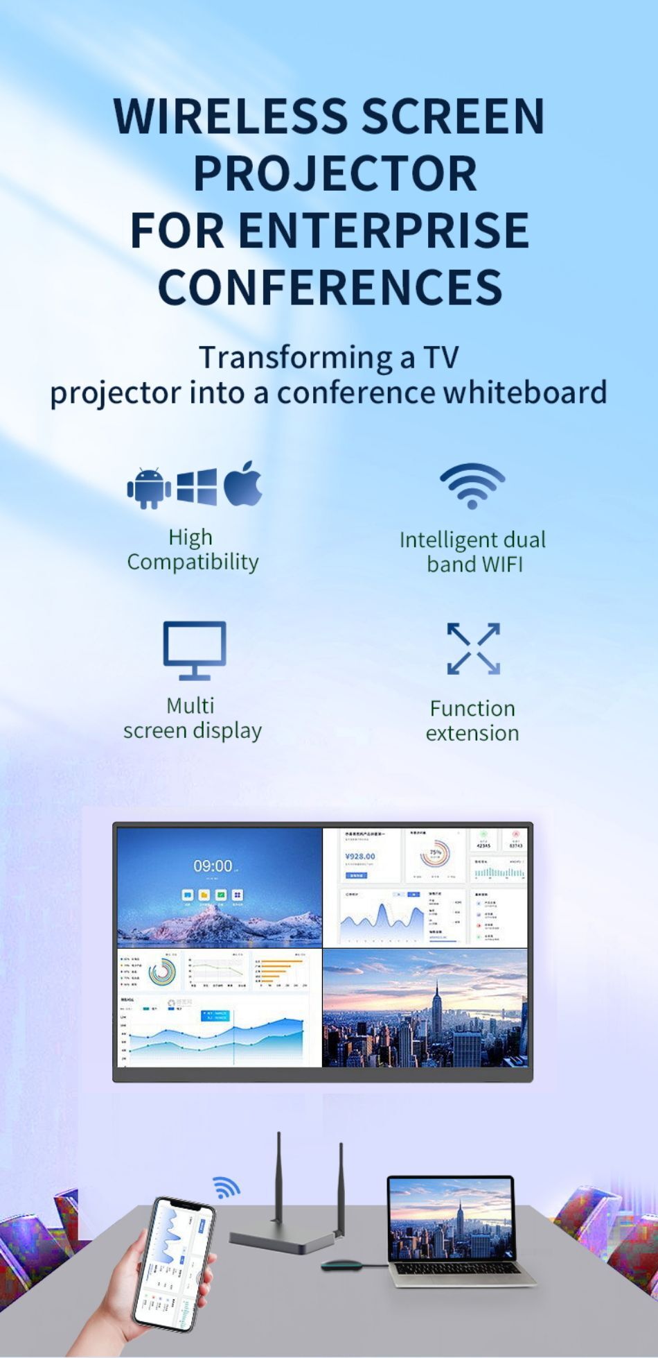 Newest Fashionable Wireless Projector 3840*2160 Resolution Conference ...