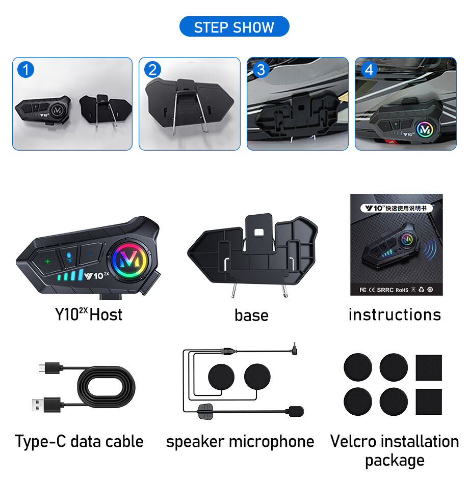 Y10-2x Full Duplex High Quality Fm Radio Motor Helmet Wireless Intercom ...
