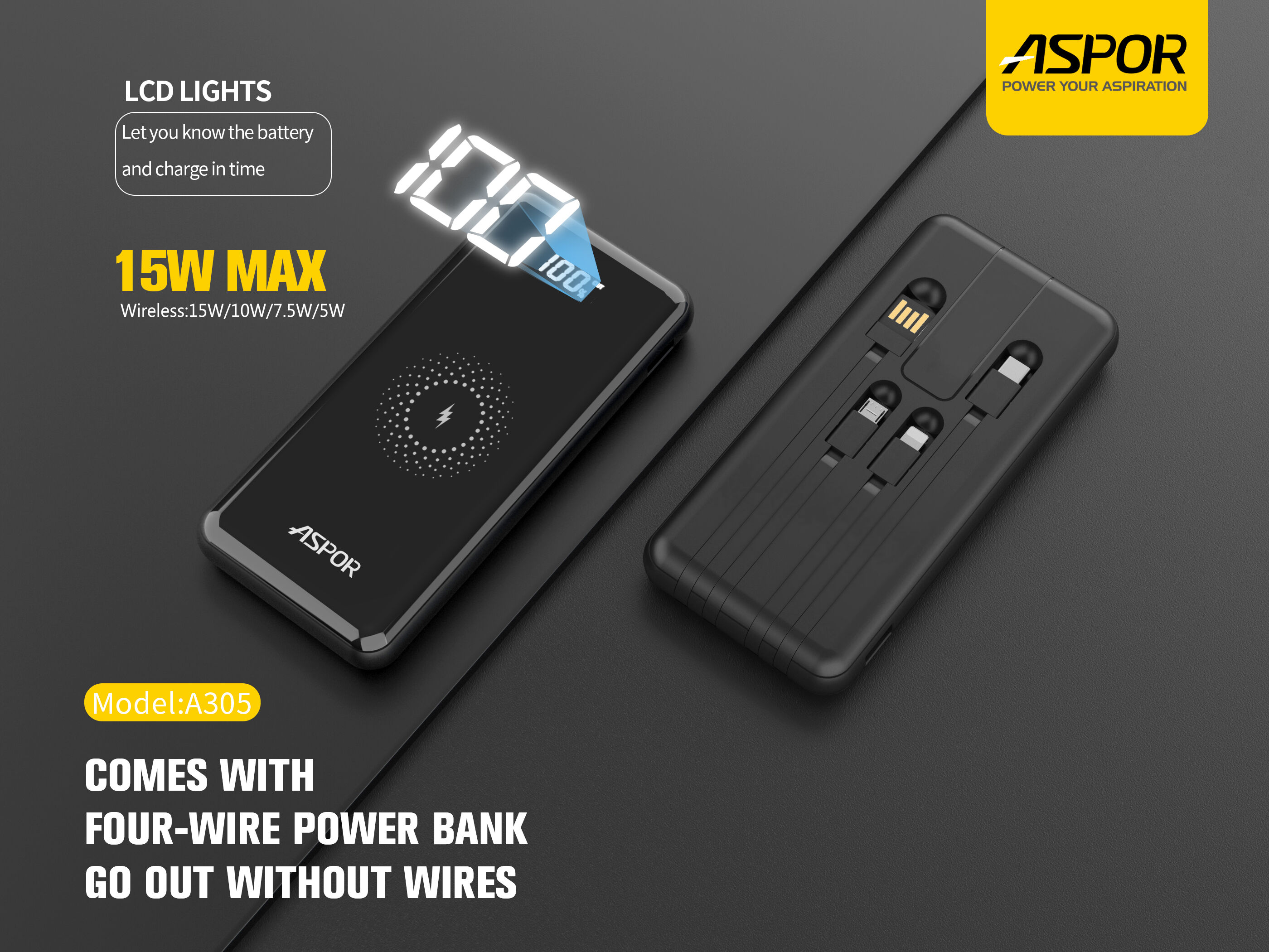 Aspor 10000mah Lcd Power Bank Support 3 Ways Charging Mobiles Wireless ...