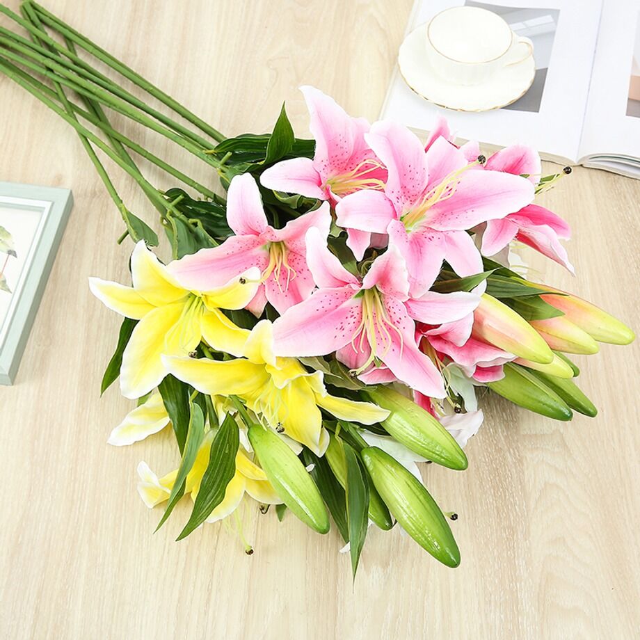 Woo Wholesale Lily Artificial Flowers Silk Lilies Faux Plastic Real ...