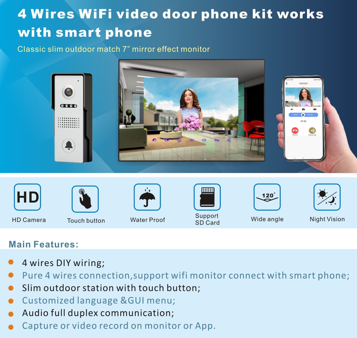 Buy Wholesale China 4 Wires Wifi Door Entry Video Door Phone Intercom ...