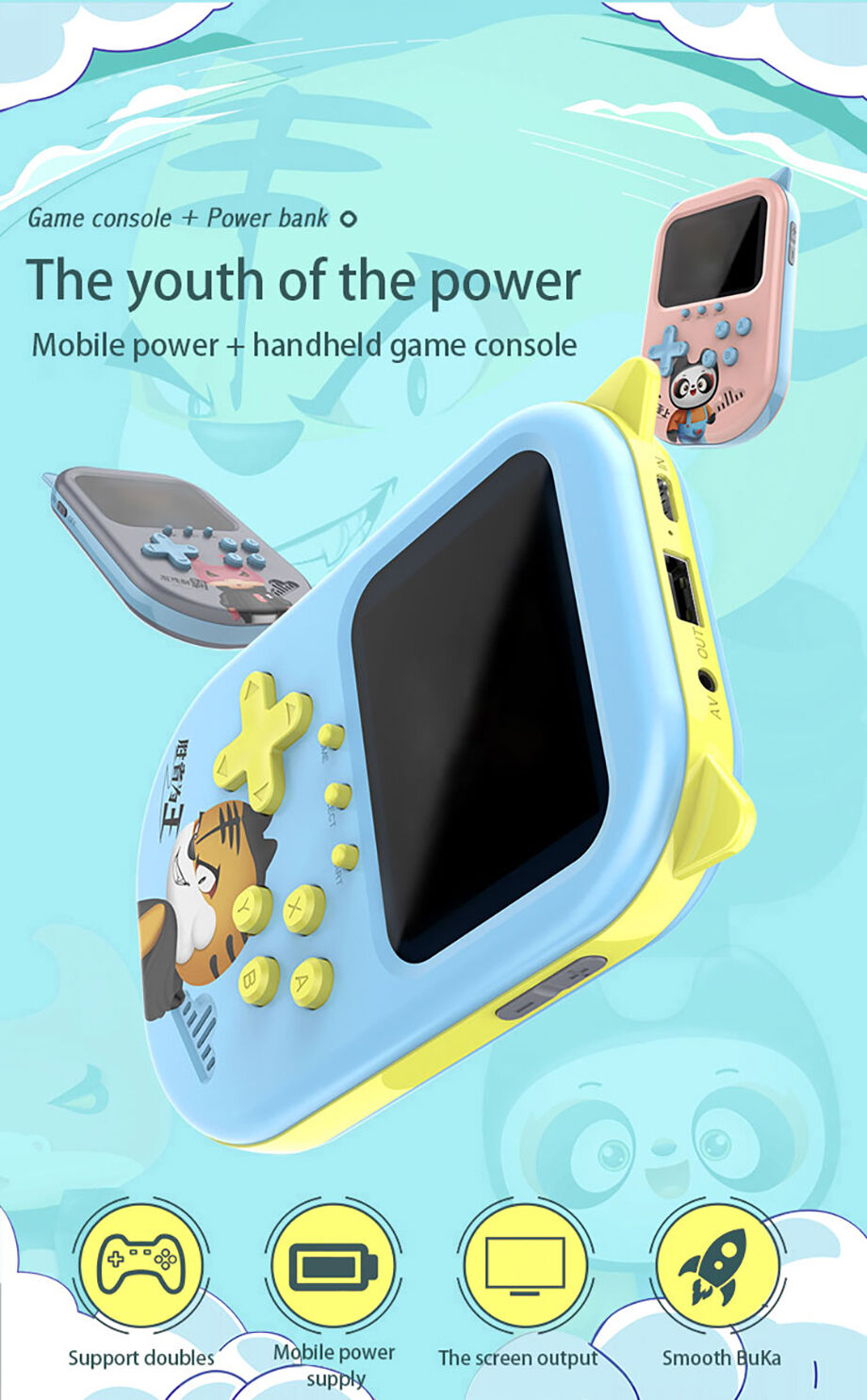 A A10 Cat Ear Handheld Game Console 3.5 Inch Screen 500 In 1 Games ...