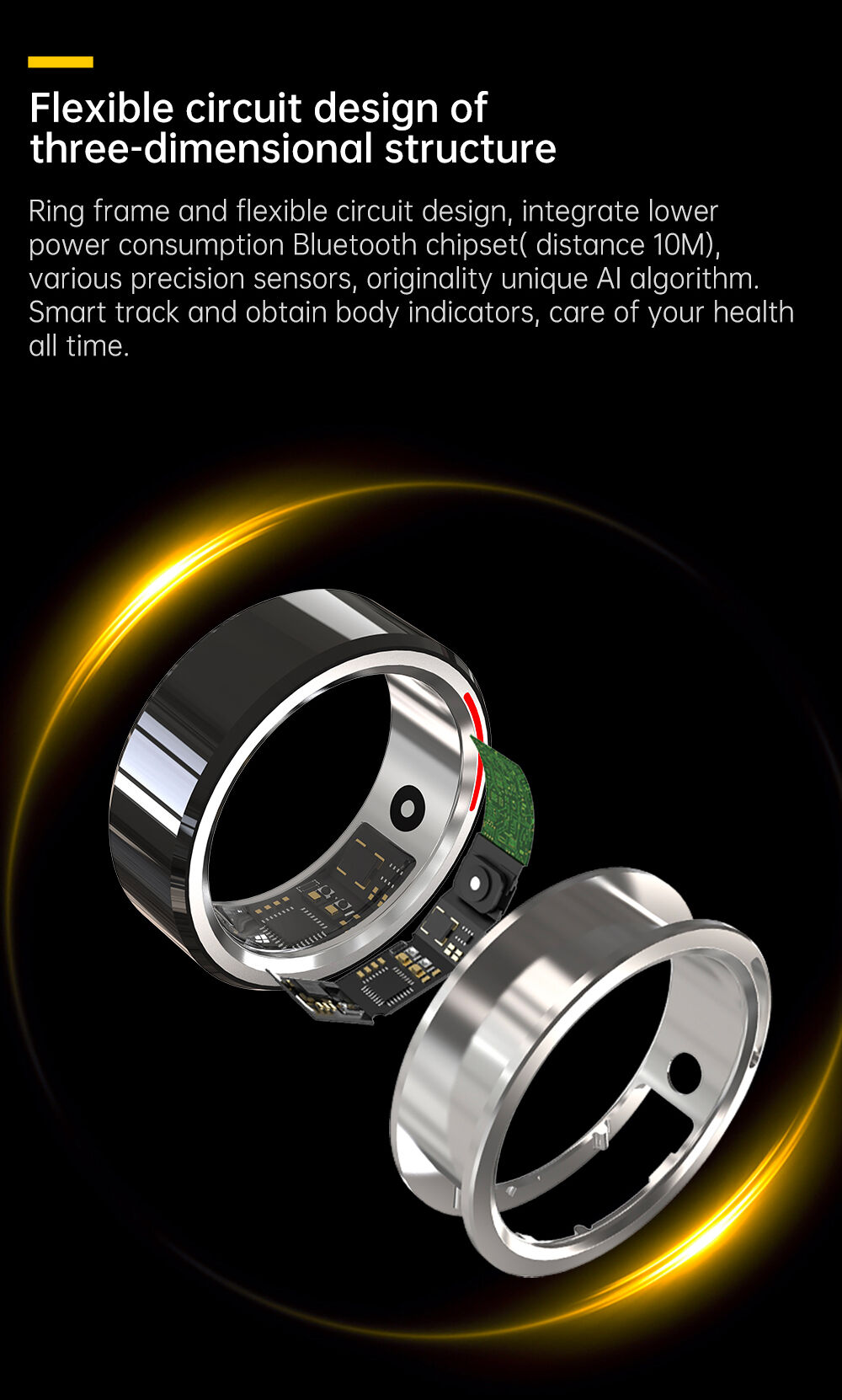 Waterproof 5atm Hot Sell Connect Health Smart Ring With Blood Pressure ...