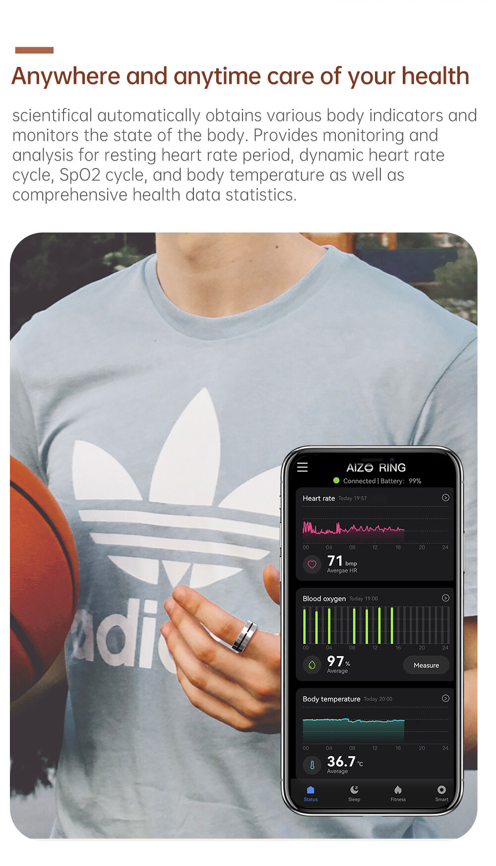 Hot Selling Smart Touch App Customized Sos Function Health Sleep Smart ...