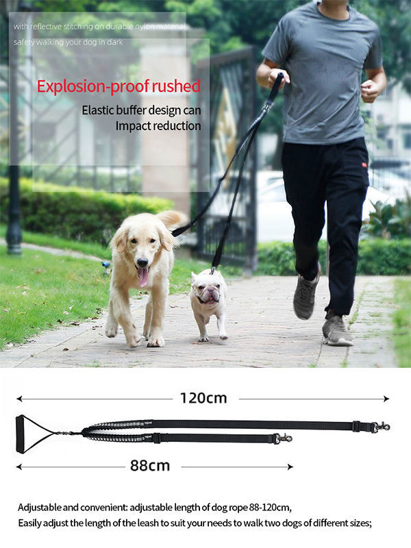 Dog One Tow Two Elastic Dog Leash Explosion-proof Dash Double Lead ...