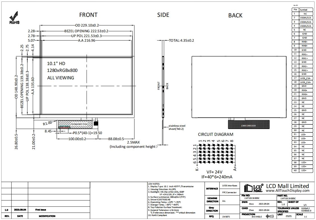 Buy Wholesale China 101 Inch Lcd Display 101 1280x800 Tft Lcd Display Module Lvds Ips Custom 