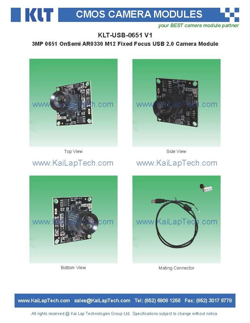 Klt-usb-0651 V1 3mp 0651 Ar0330 M12 Fixed Focus Usb 2.0 Camera Module ...