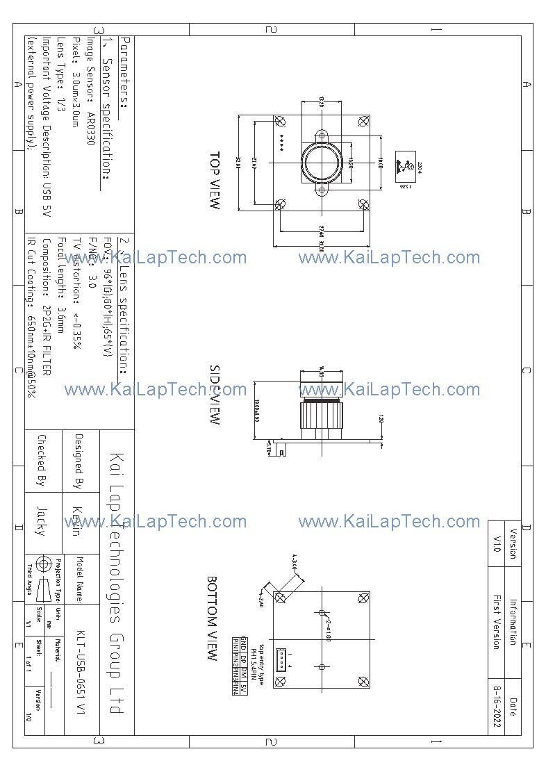 Klt-usb-0651 V1 3mp 0651 Ar0330 M12 Fixed Focus Usb 2.0 Camera Module ...